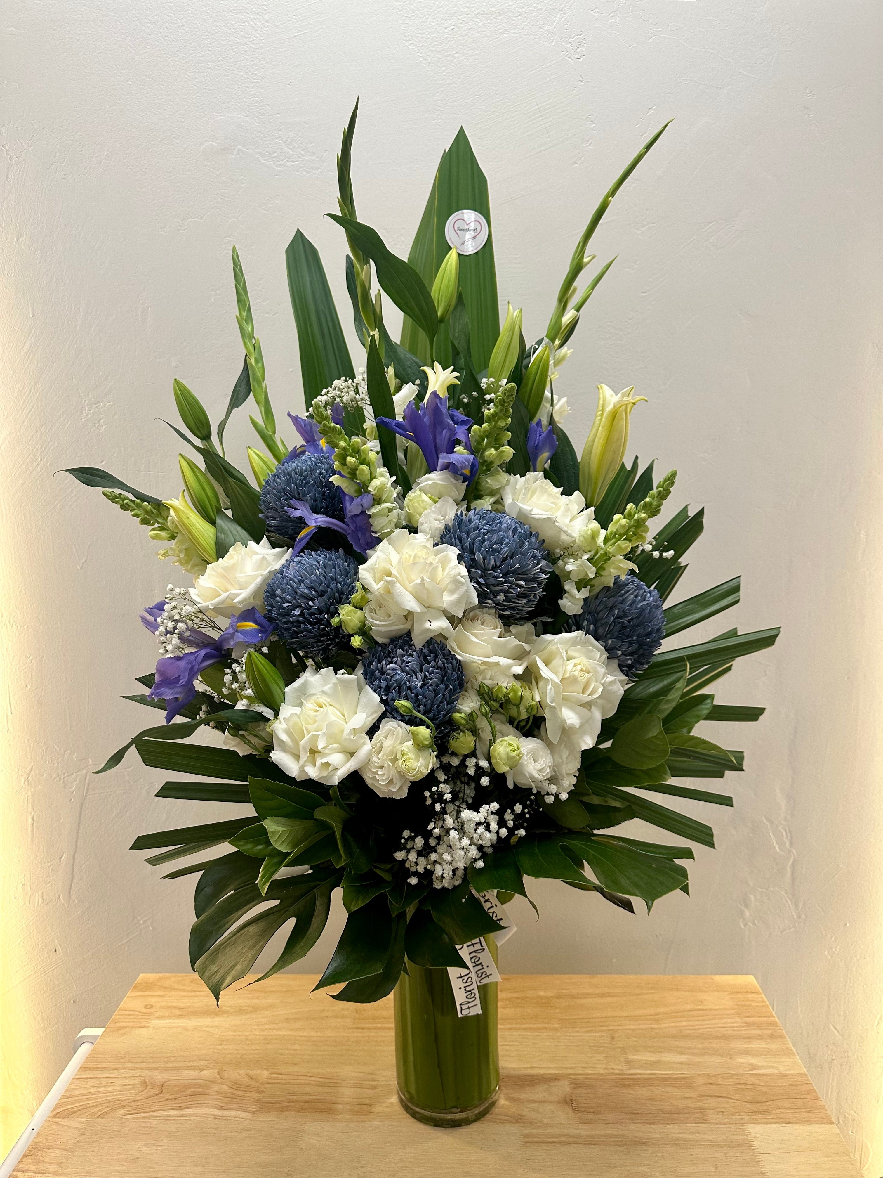 Upright Blue & White Vase Arrangement – Sweetheart Florist