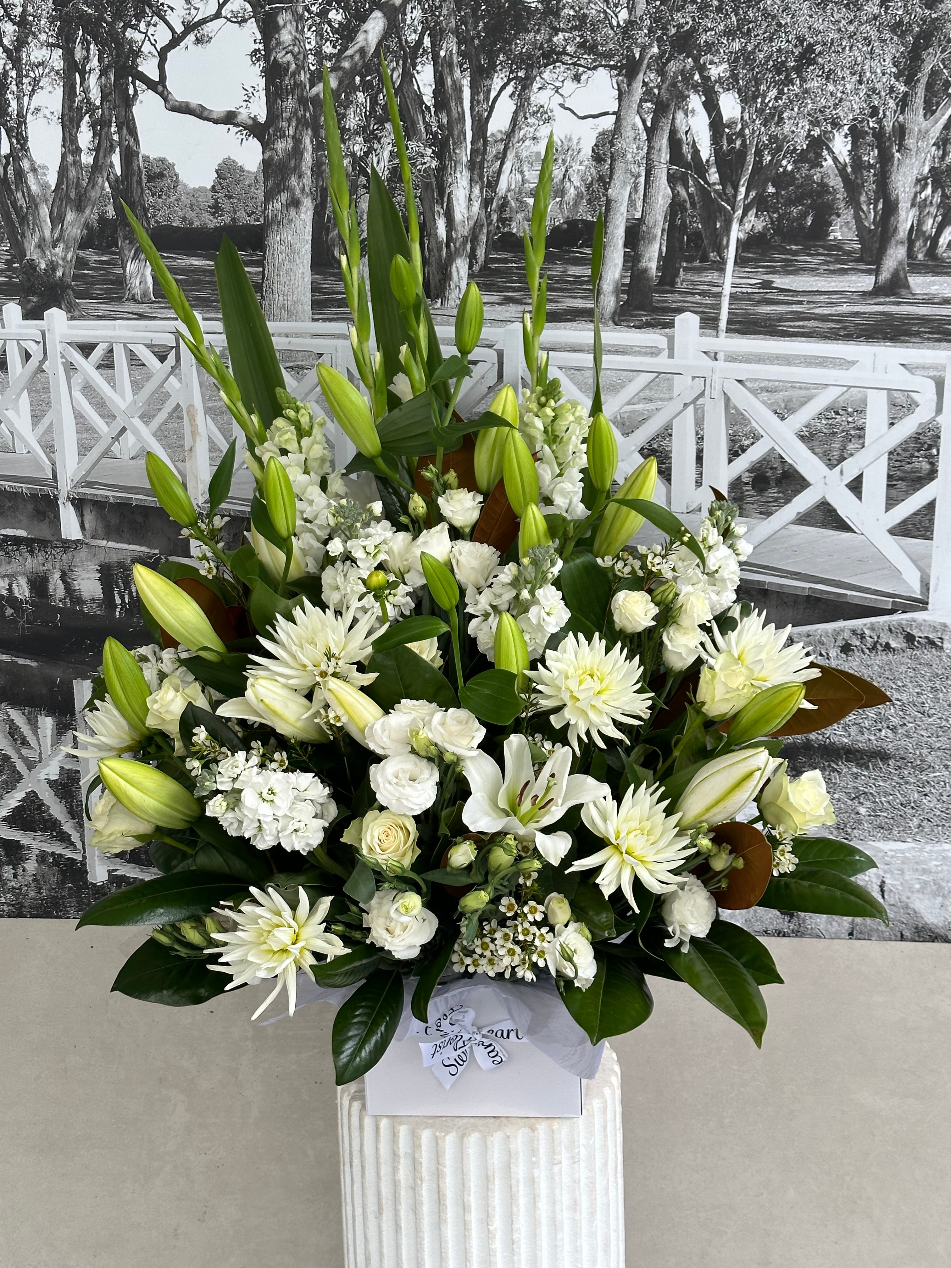 Upright White Box Arrangement – Sweetheart Florist