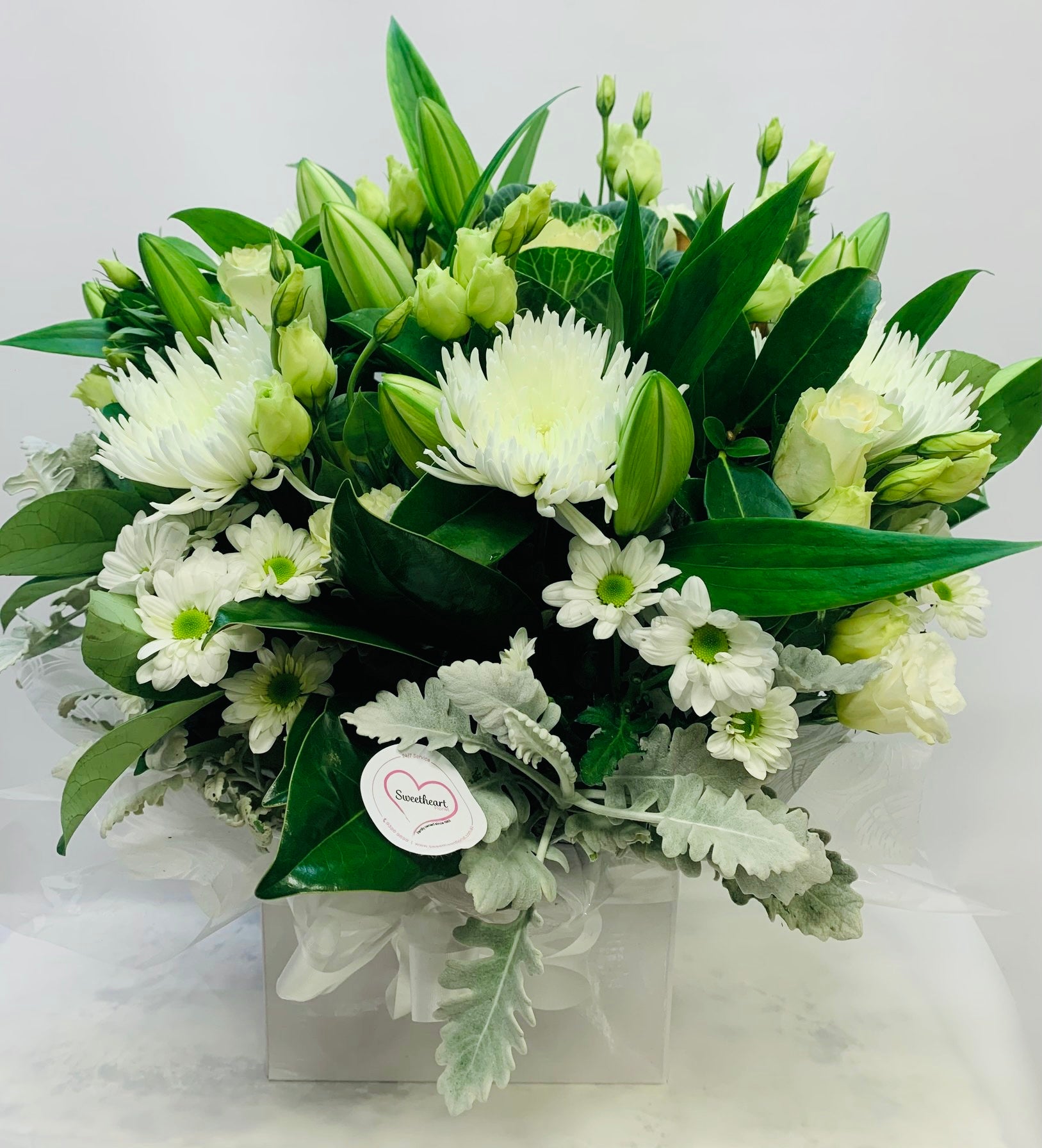White box arrangement – Sweetheart Florist